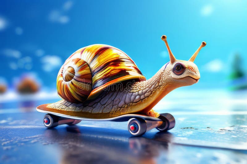 A Speedy Snail with Wheels on Yellow Background. Speed Increase ...