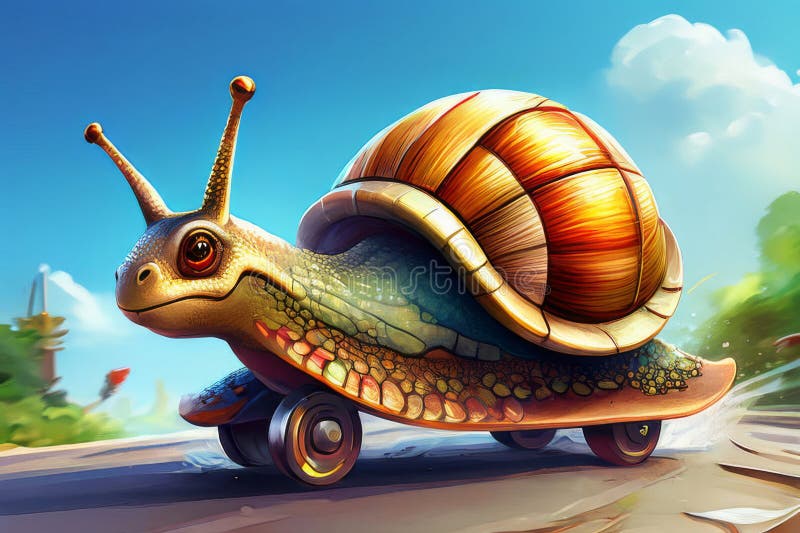 A Speedy Snail with Wheels on Yellow Background. Speed Increase ...