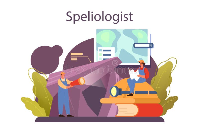 Speleologist Concept. Scientst Exploring Deep Cave with Special Stock ...