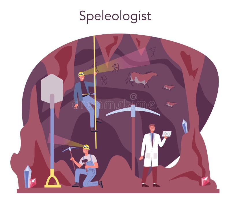 Speleologist Concept. Scientst Exploring Deep Cave with Special Stock ...