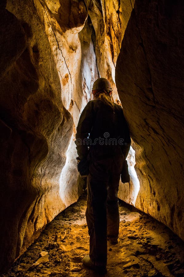 Speleologist Exploring the Cave Stock Image - Image of abyss, dark ...