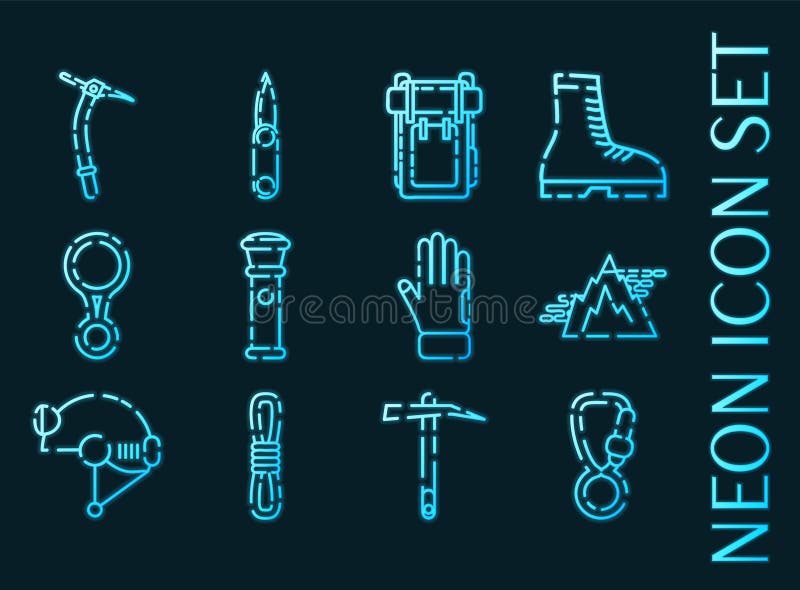 Speleologist Set Icons. Blue Glowing Neon Style Stock Vector ...