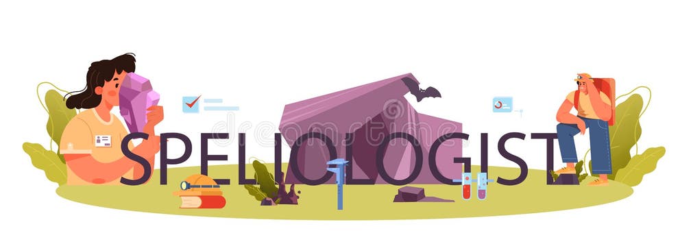 Speleologist Typographic Header. Scientst Exploring Deep Cave Stock ...