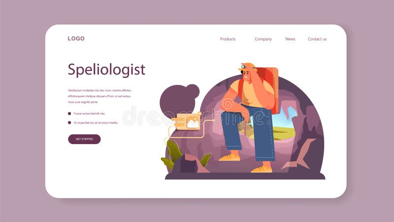 Speleologist Web Banner or Landing Page. Scientst Exploring Deep Stock ...