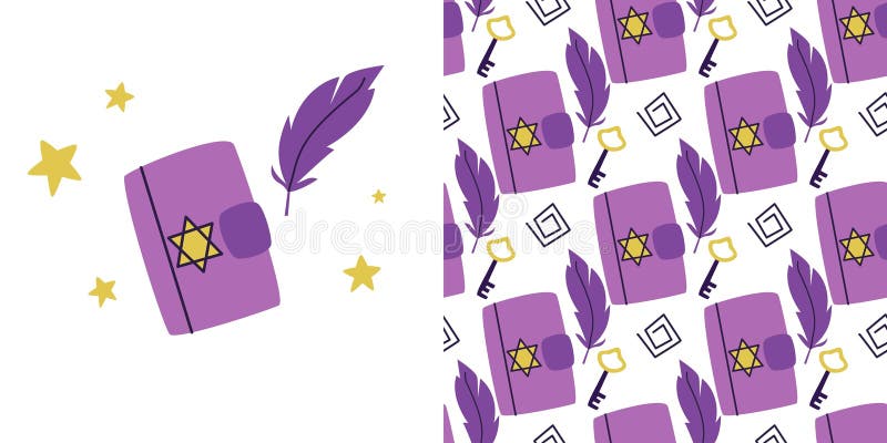 Spell Book and Feather Seamless Pattern Stock Image - Illustration of ...