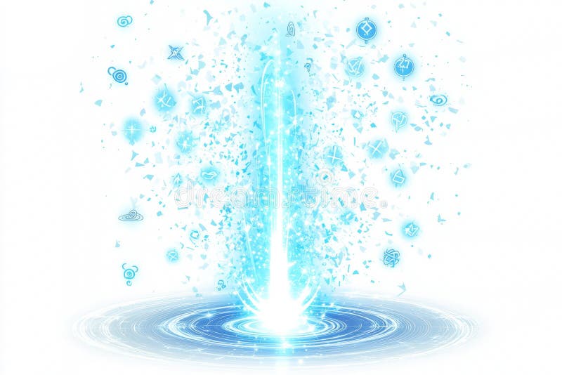 Spell-casting Beam of Magic Light Shooting Upward, on a White ...