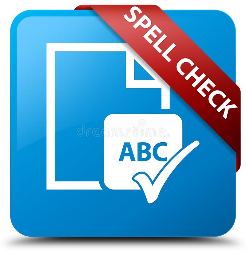 Spell Check Document Cyan Blue Square Button Red Ribbon in Corner Stock ...