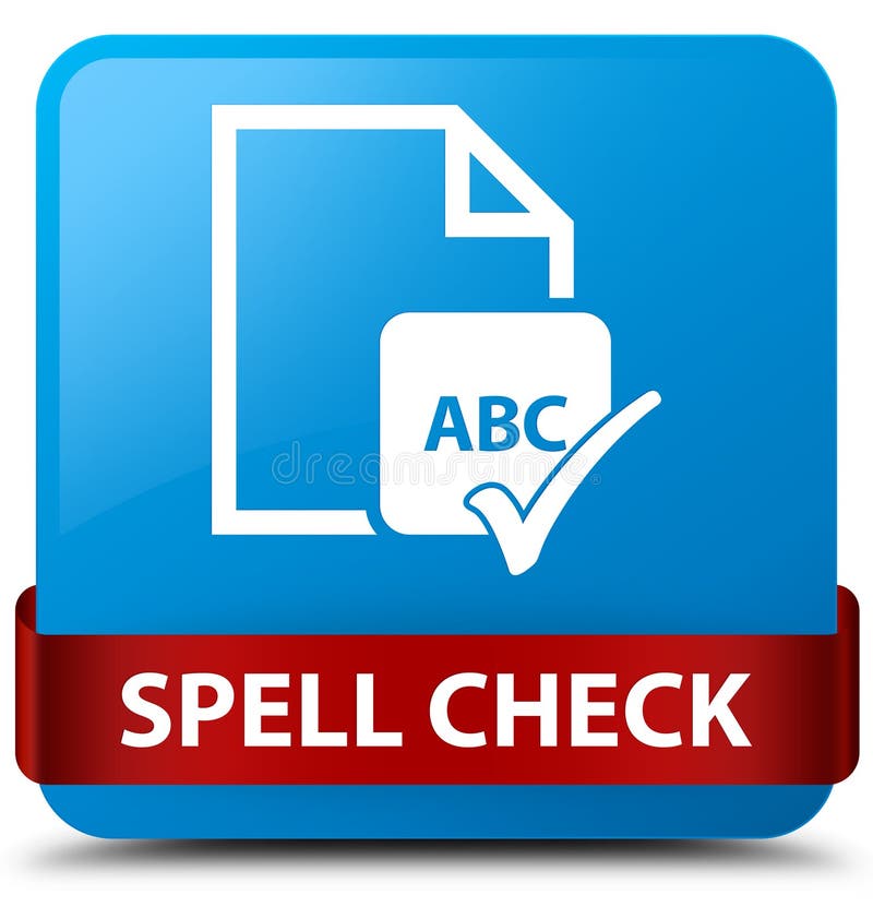 Spell Check Document Cyan Blue Square Button Red Ribbon in Middle Stock ...