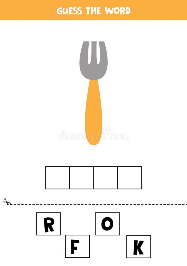 Spelling Game for Kids. Cute Cartoon Fork. Stock Vector - Illustration ...