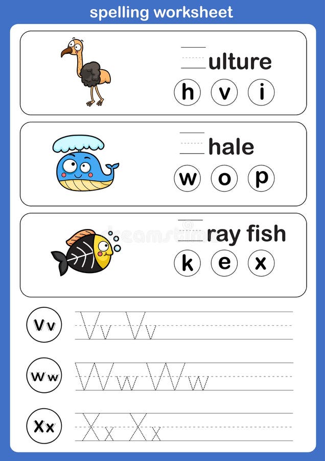 Spelling Worksheet , Exercise with Cartoon Vocabulary Illustration ...