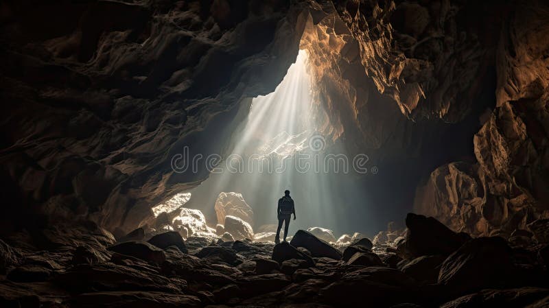 Spelunking cave light stock illustration. Illustration of abyss - 313825389