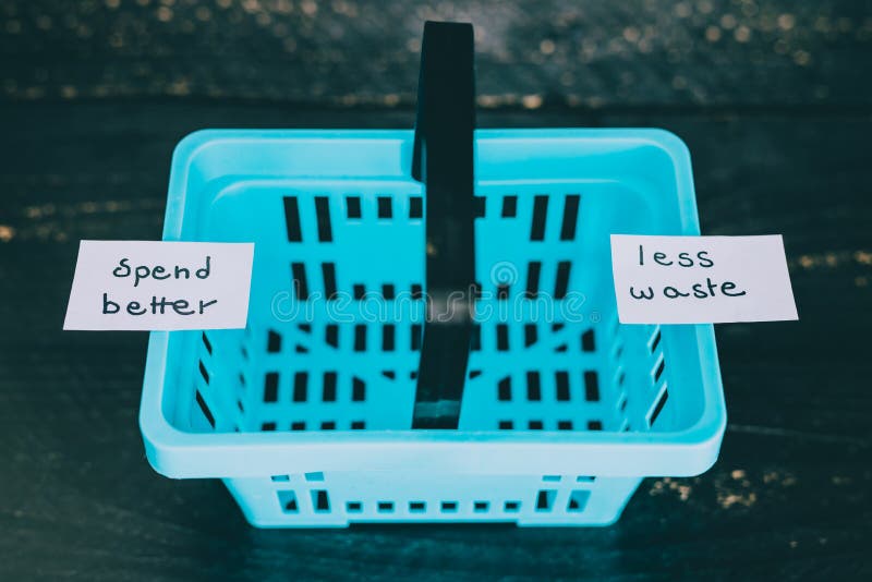 Spend Better for less Waste Empty Shopping Basket with Text Stock Photo ...