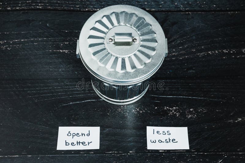 Spend Better for less Waste Garbage Bin with Text Stock Photo - Image ...