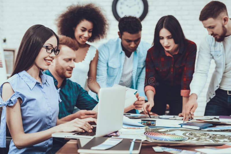 Spend Brainstorming. Teamwork. Young Designers. Stock Image - Image of ...