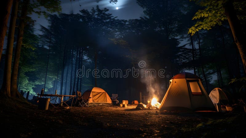 Spend the Night Camping Around the Campfire by Generative AI Stock ...
