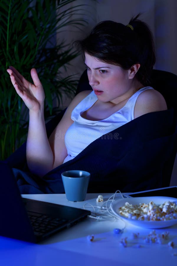 Spending Night with the Laptop Stock Photo - Image of unhealthy, junk ...
