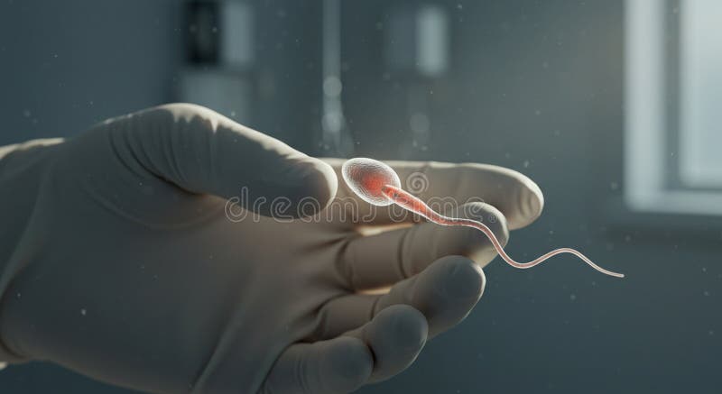 Sperm Cell Held in Gloved Hand for Medical Examination Stock ...