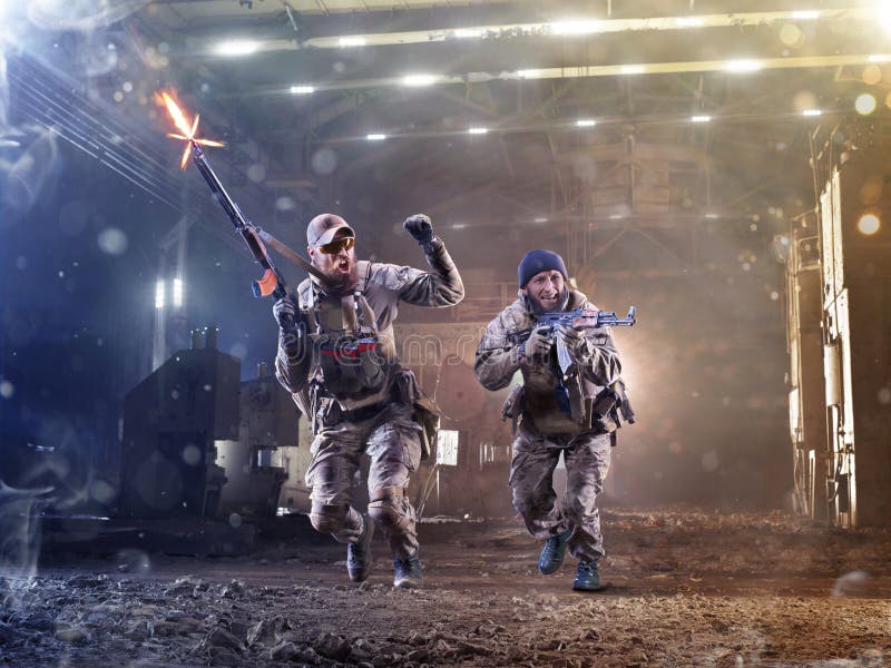 Spesial Forces Soldier Attacks the Enemy Stock Image - Image of action ...