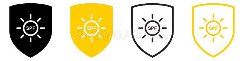 SPF Sun with Shield Icon Symbol Set. Stock Vector - Illustration of ...
