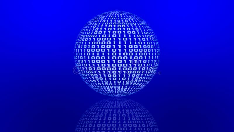 Sphere of Binary Code with Reflection on Blue Floor Against Blue ... Sphere of Binary Code with Reflection on Blue Floor Against Blue ...