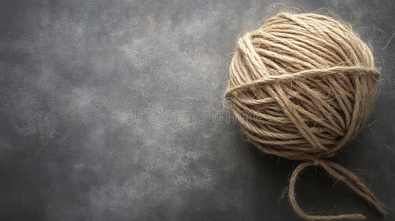 Sphere of Coarse String Material Resting on a Dark Textured Backdrop ...