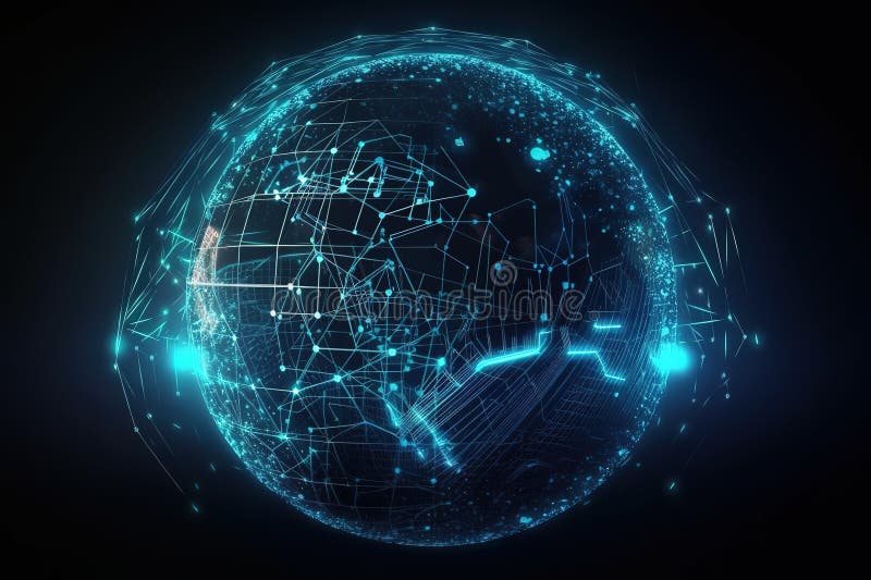 Sphere with Cyber Blue Particles Stuck Around it. Generative AI Stock ...