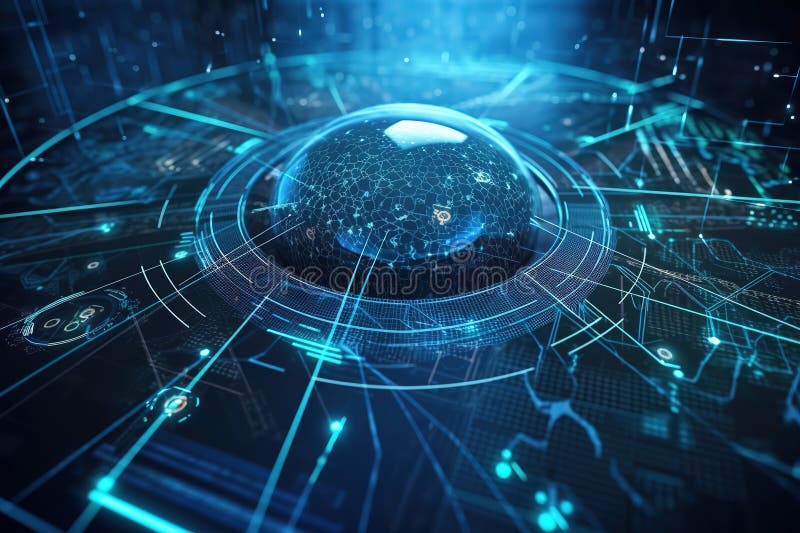 Sphere with Cyber Blue Particles Stuck Around it. Generative AI Stock ...