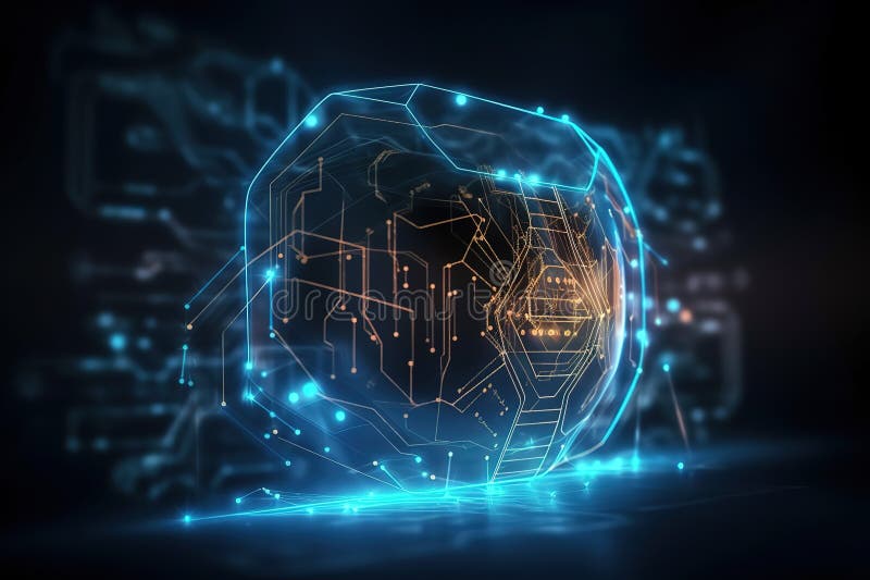 Sphere with Cyber Blue Particles Stuck Around it. Generative AI Stock ...