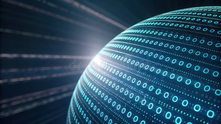 Sphere Design Featuring Flowing Streams of Binary Code Representing Digital Data in Abstract ...