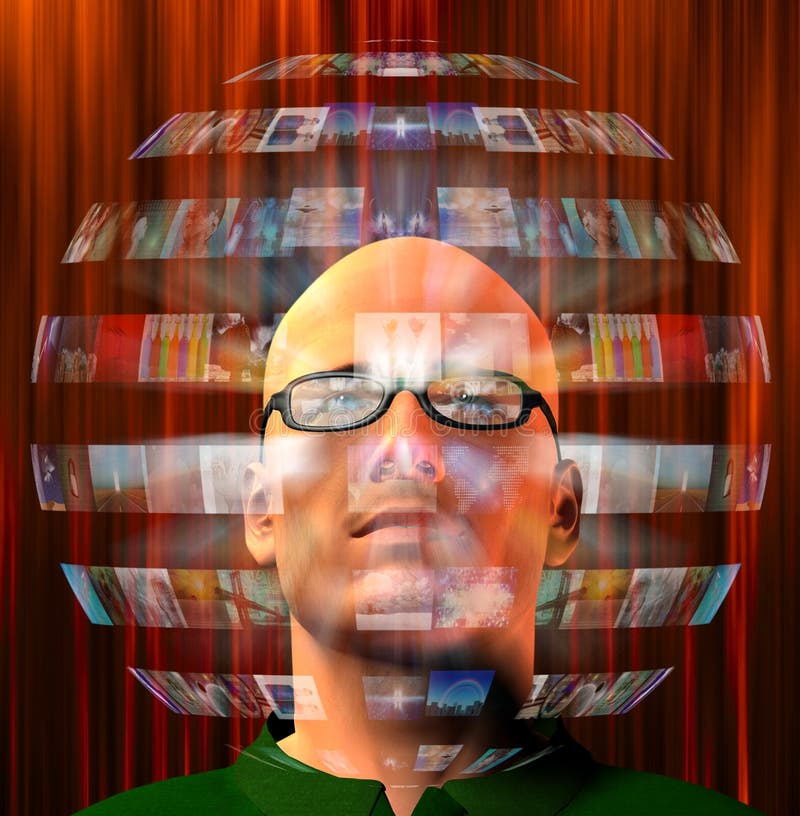 Sphere of Images Around Mans Head Stock Illustration - Illustration of ...