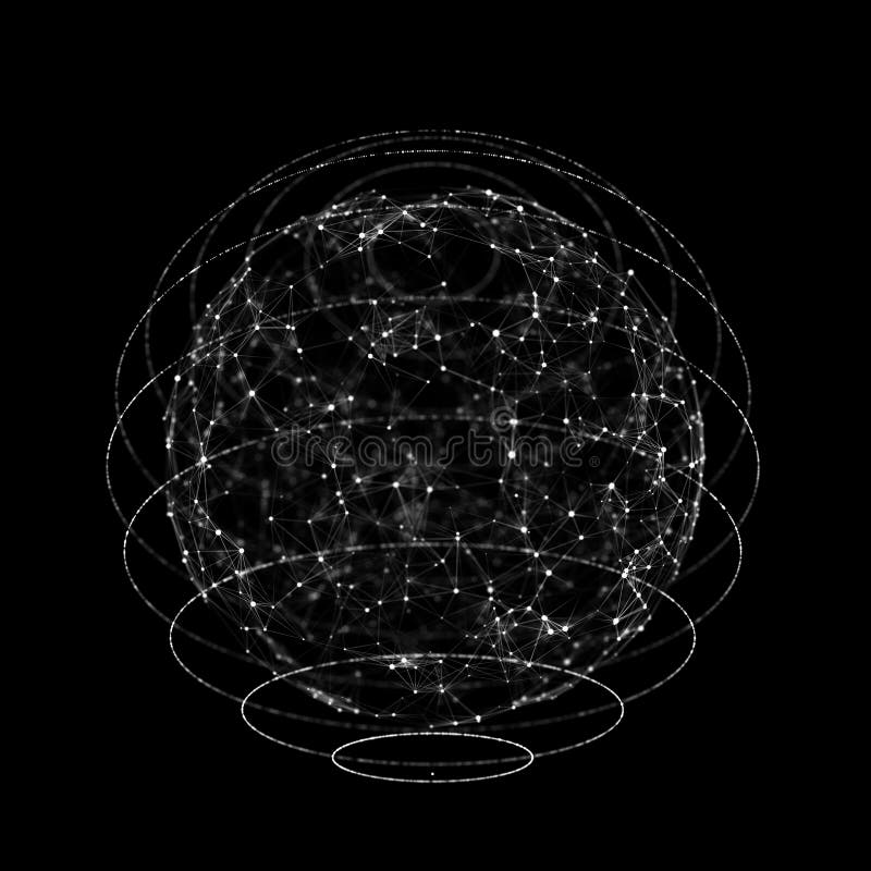 Sphere Made Up of Points and Lines. Network Connection Structure. Big Data Visualization. 3D ...