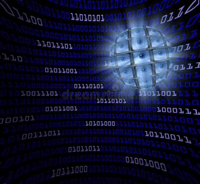 A Sphere of Monitors with Eyeballs in a Curved Field of Blue Dig Stock ...