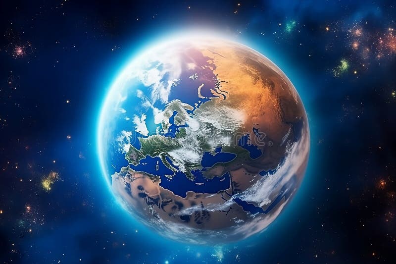 Sphere of Nightly Earth Planet in Outer Space. City Lights on Planet ...