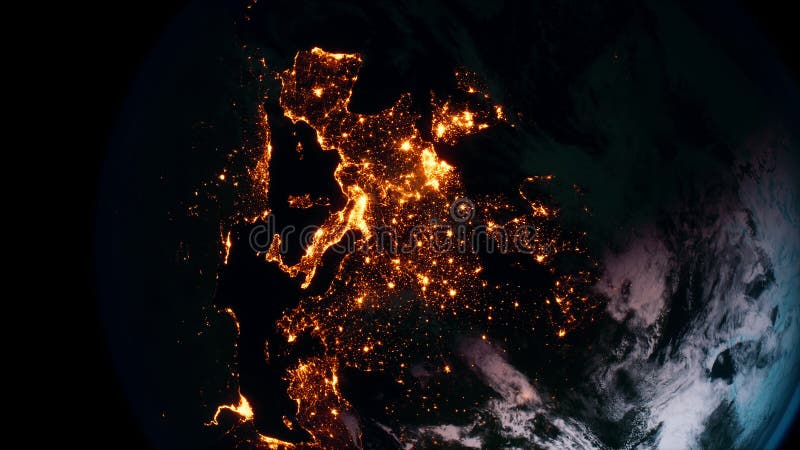 Sphere of Nightly Earth Planet in Outer Space Stock Illustration ...