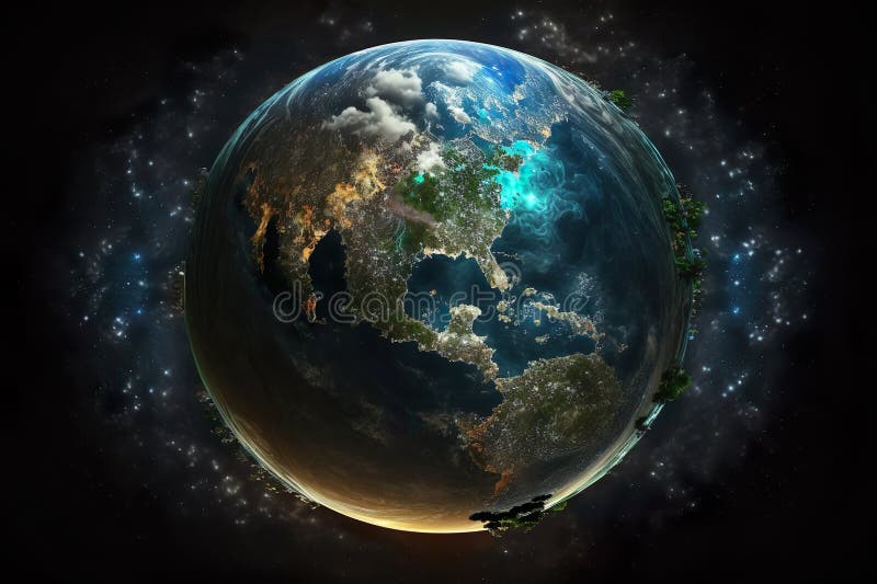 Sphere of Nightly Earth Planet in Outer Space. Generative Ai. Stock ...