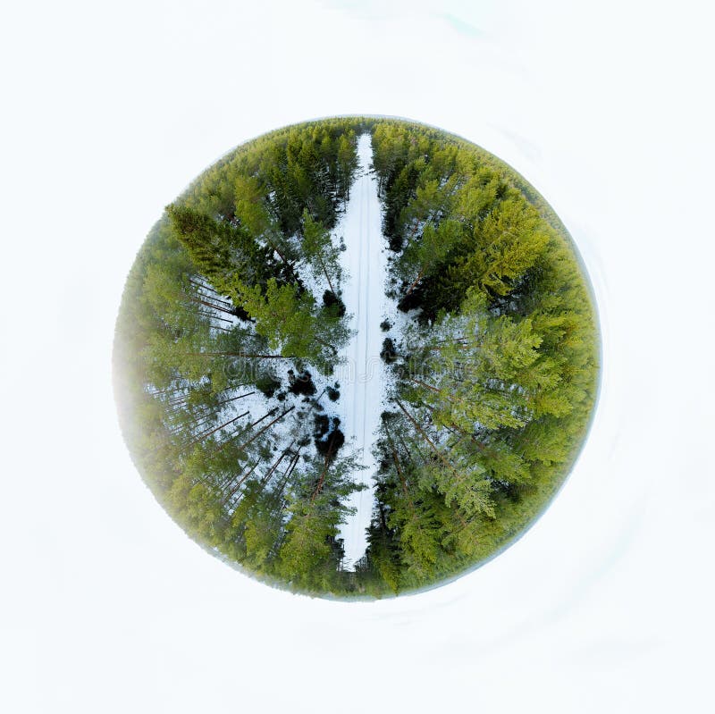 Sphere Panorama of a Winter Landscape Stock Photo - Image of evergreen ...