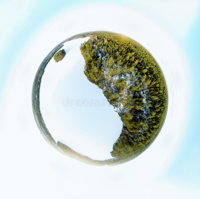 Sphere Panorama of a Winter Landscape Stock Photo - Image of evergreen ...