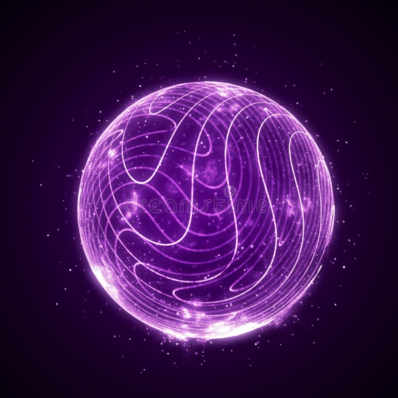 Sphere of Purple Particles in Cyberspace. Impulse Dynamic Flow of ...