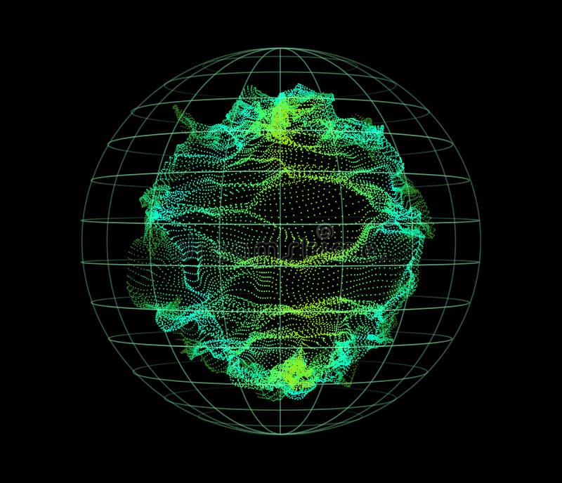 Sphere from Particles Wave Nodes. 3d Sea Flow Stock Illustration ...