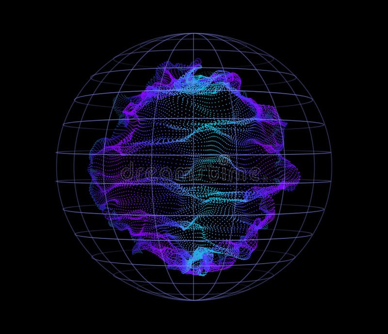 Sphere from Particles Wave Nodes. 3d Sea Flow Stock Illustration ...
