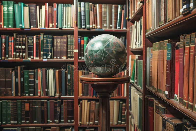 Sphere on a Pedestal Surrounded by Library Books Stock Photo - Image of ...