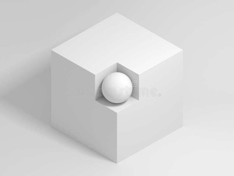 Sphere Placed in Missed Corner of a Cube, Isometric 3d Render Stock ...