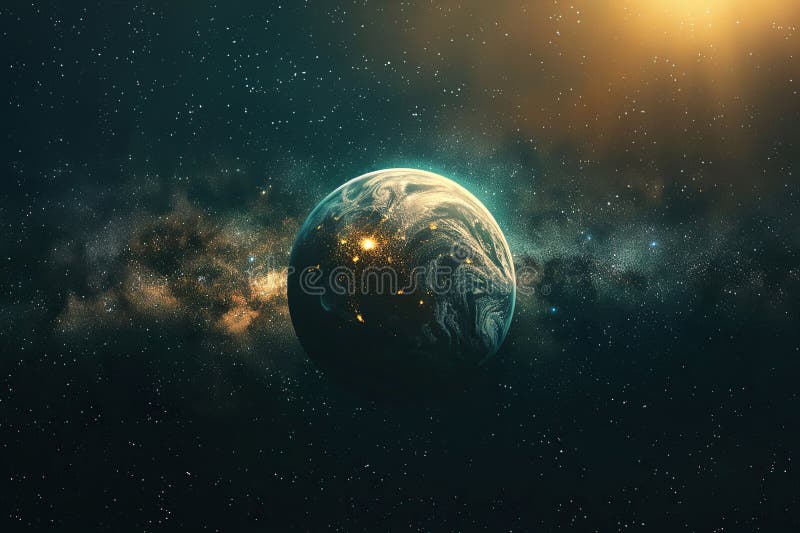 Sphere of Planet Earth in Outer Space with Golden Nebula. Stock ...