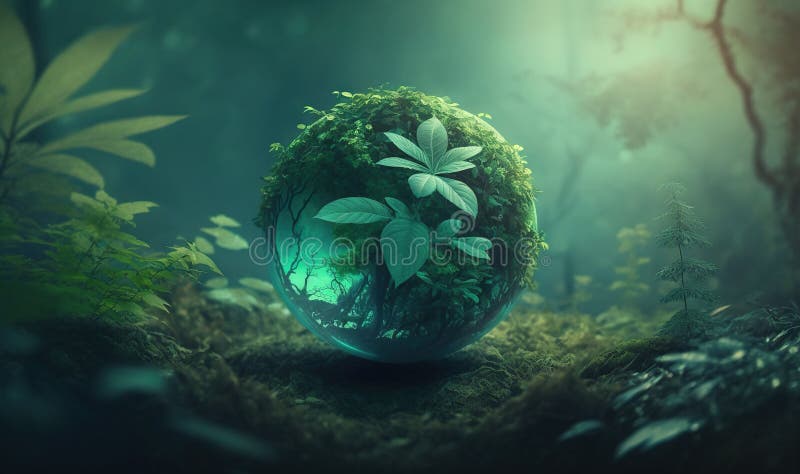A Sphere with a Plant Inside of it in the Middle of a Forest Stock ...