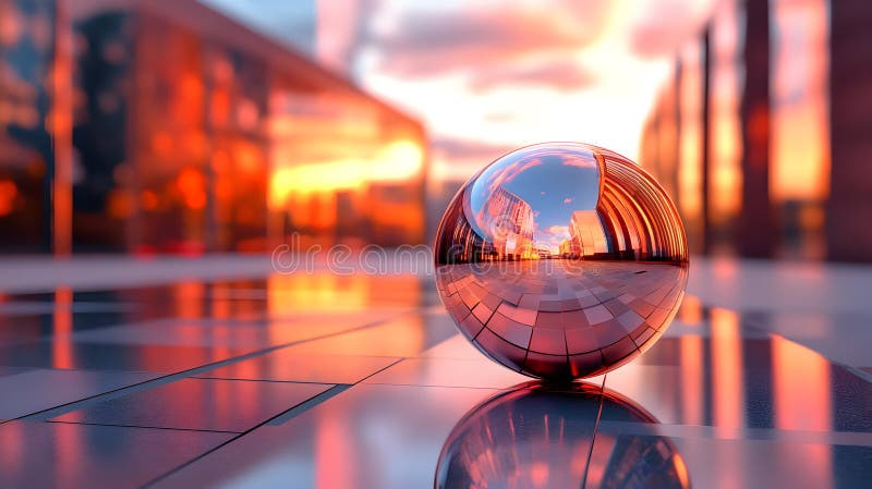 Sphere Reflection of a Cityscape - 3D Illustration Stock Illustration ...
