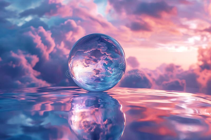 Sphere Reflection on Water at Sunset Stock Image - Image of water ...
