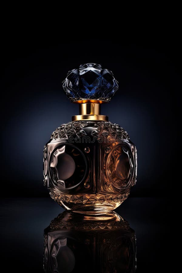 Sphere Shaped Bottle of Luxury Perfume on Black Background with ...