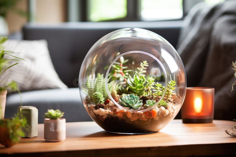 Sphere-shaped Terrarium with Succulent Plants Inside Stock Illustration ...