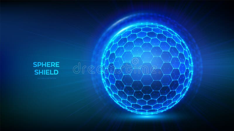 Sphere Shield with Hexagon Pattern on Blue Background. Abstract ...