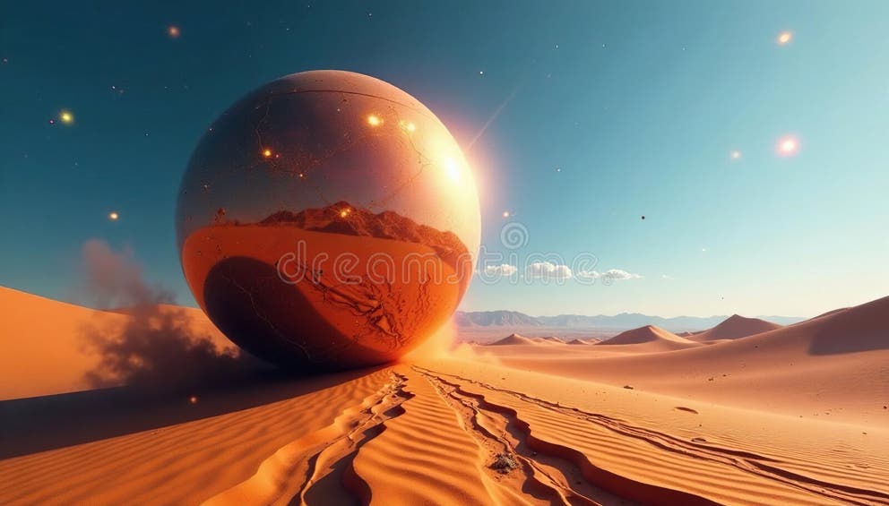 Sphere with Shockwave Emanating from it in the Desert Landscape ...